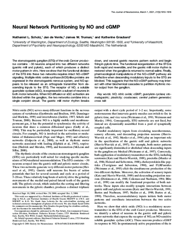 (PDF) NO-cGMP Signaling in Stomatogastric Network