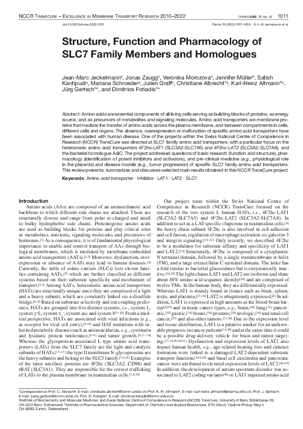 (PDF) Structure, Function and Pharmacology of SLC7 Family Members and ...