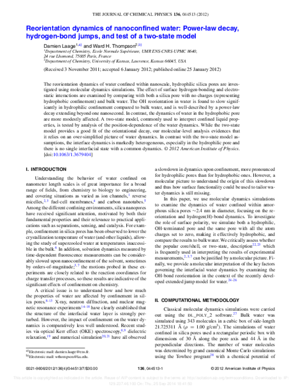 (PDF) Reorientation dynamics of nanoconfined water: Power-law decay ...