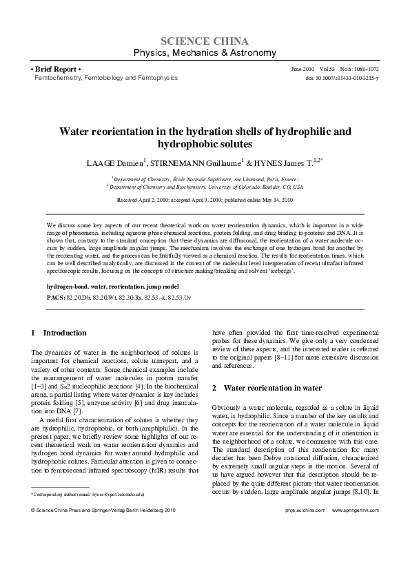 (PDF) Water reorientation in the hydration shells of hydrophilic and ...