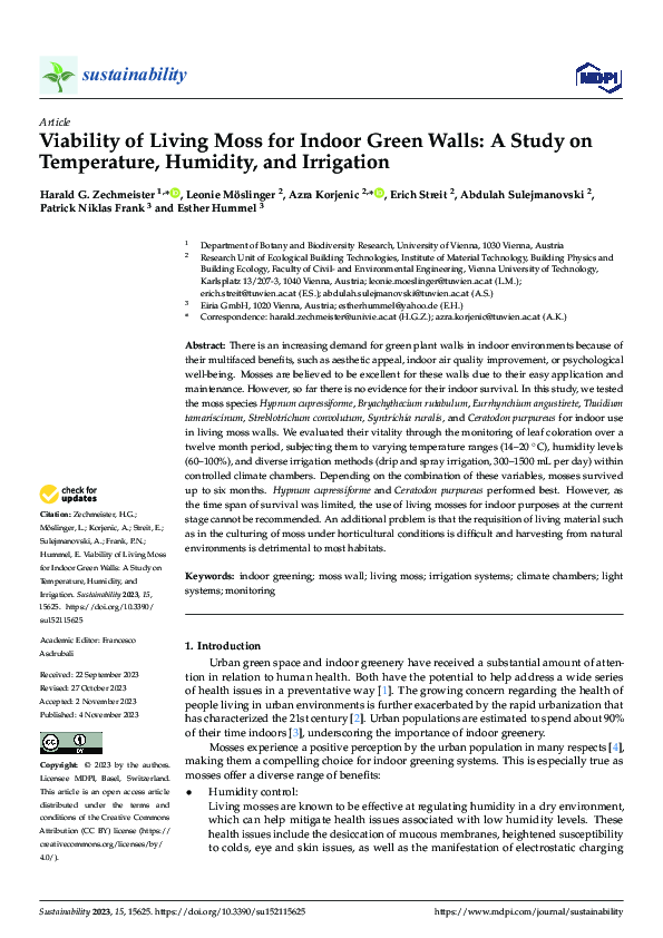 (PDF) Viability of Living Moss for Indoor Green Walls: A Study on ...
