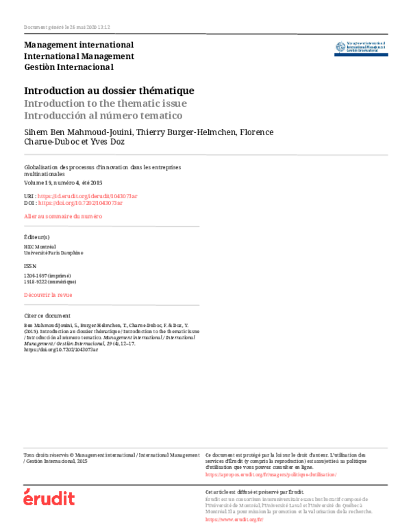 (PDF) Introduction au dossier thématique | Florence CHARUE-DUBOC ...