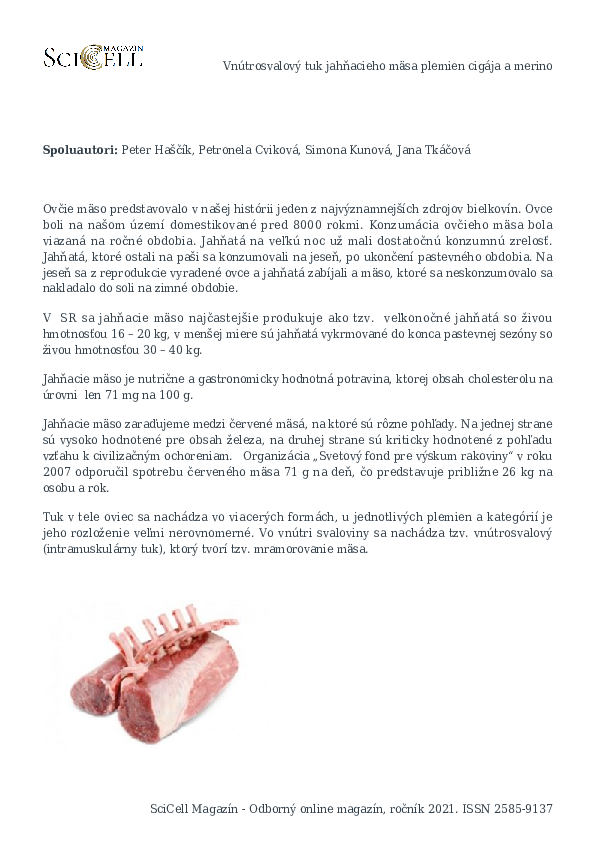(PDF) Vnútrosvalový tuk jahňacieho mäsa plemien cigája a merino