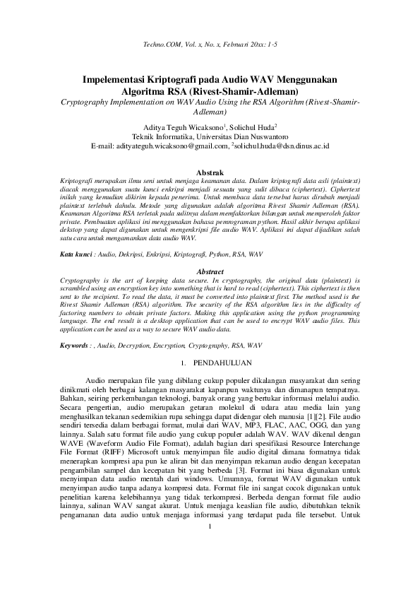 (PDF) Impelementasi Kriptografi pada Audio WAV Menggunakan Algoritma ...