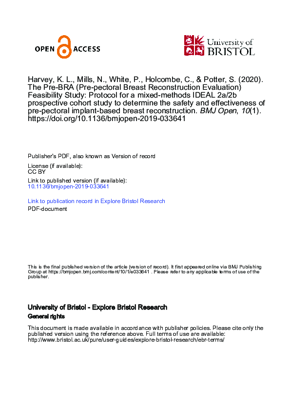 (PDF) The Pre-BRA (pre-pectoral Breast Reconstruction EvAluation) feasibility study: protocol ...