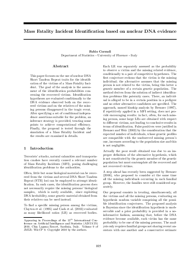 (PDF) Mass Fatality Incident Identification based on nuclear DNA evidence