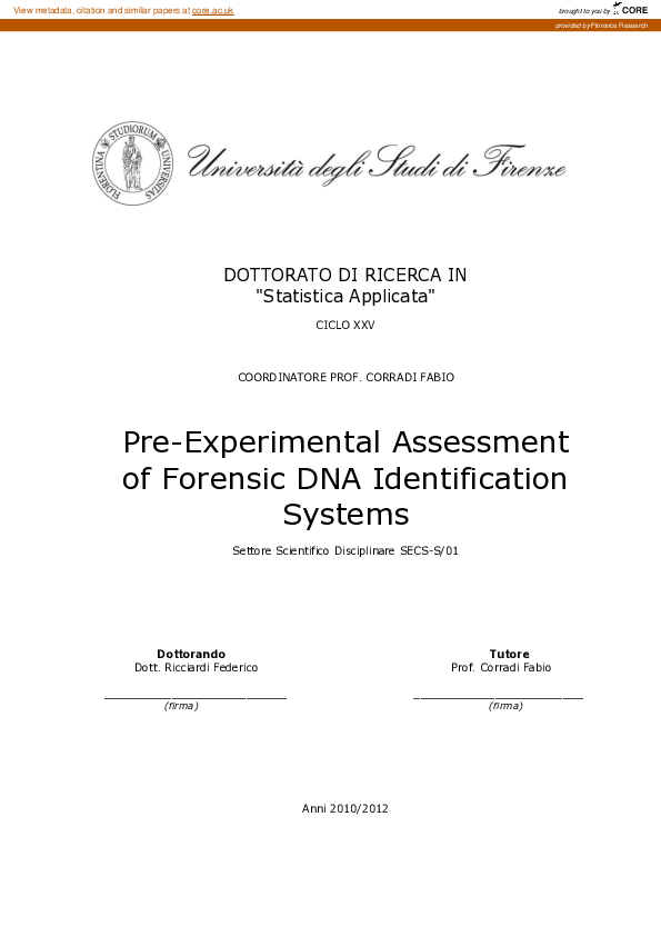 (PDF) Pre-Experimental Assessment of Forensic DNA Identification Systems
