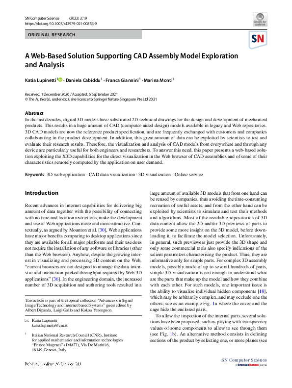 (PDF) A Web-Based Solution Supporting CAD Assembly Model Exploration and Analysis
