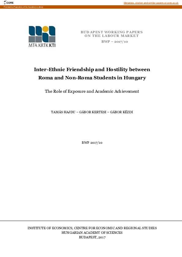 (PDF) Inter-Ethnic Friendship and Hostility between Roma and Non-Roma ...