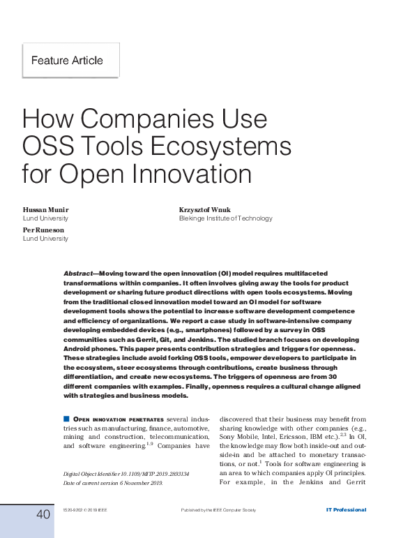 (PDF) How Companies Use OSS Tools Ecosystems for Open Innovation