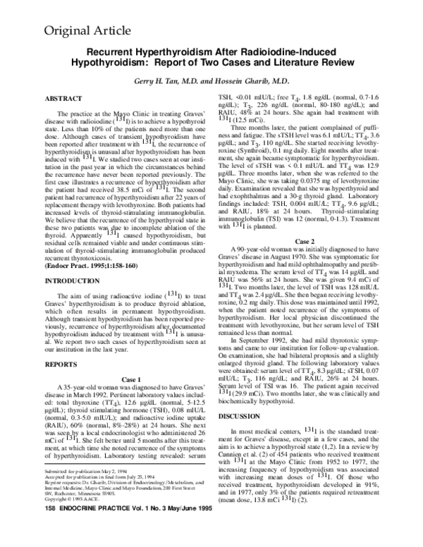 (PDF) Recurrent Hyperthyroidism After Radioiodine-Induced Hypothyroidism: Report of Two Cases ...