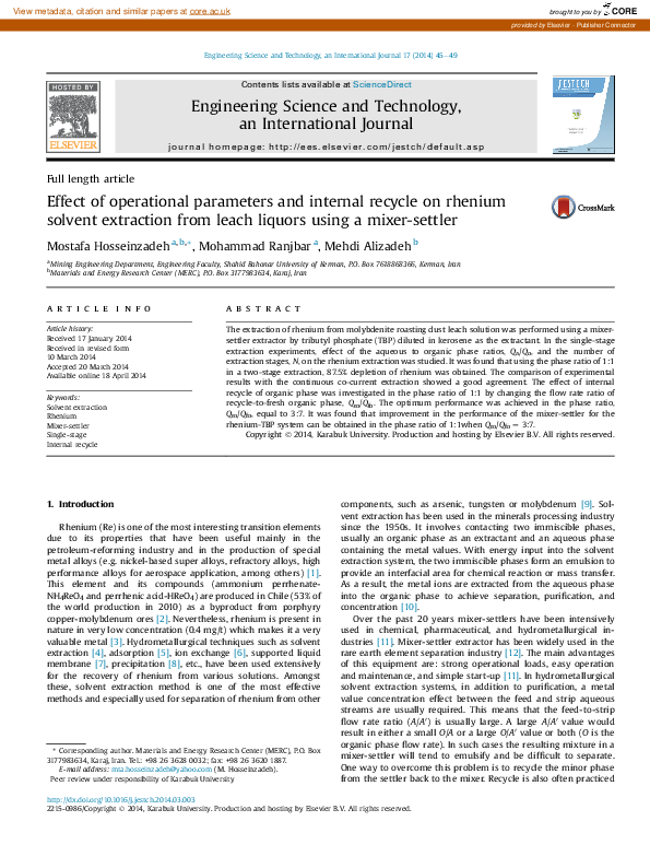(PDF) Effect of operational parameters and internal recycle on rhenium ...