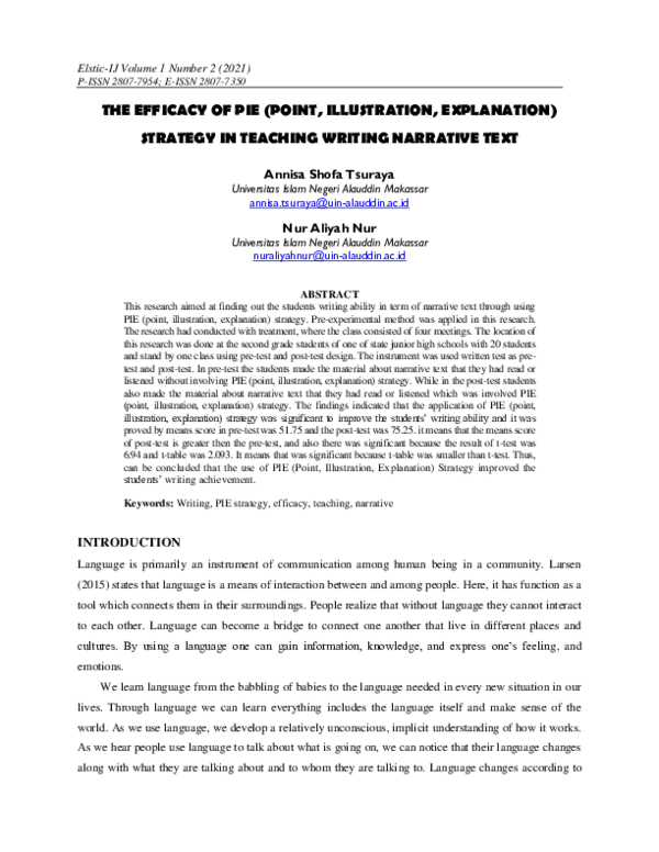 (PDF) The Efficacy of Pie (Point, Illustration, Explanation) Strategy ...