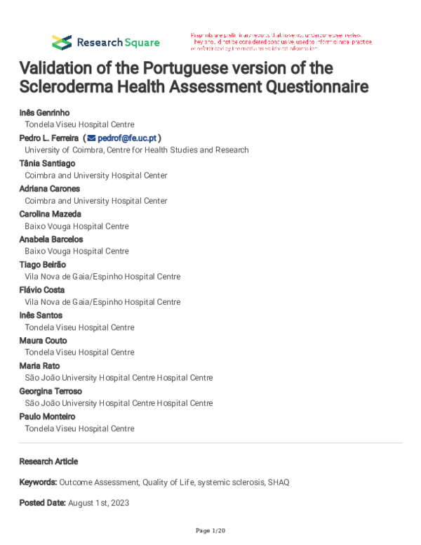 (PDF) Validation of the Portuguese version of the Scleroderma Health Assessment Questionnaire