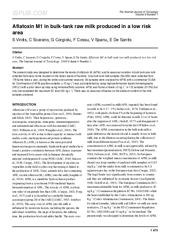 (PDF) Aflatoxin M 1 in bulk-tank raw milk produced in a low risk area
