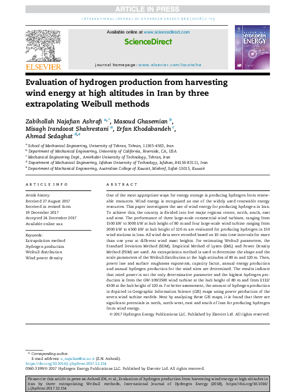 (PDF) Evaluation of hydrogen production from harvesting wind energy at ...