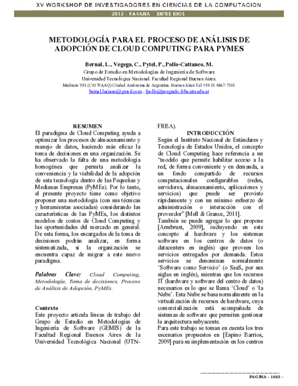 (PDF) Metodología para el proceso de análisis de adopción de cloud computing para PyMEs