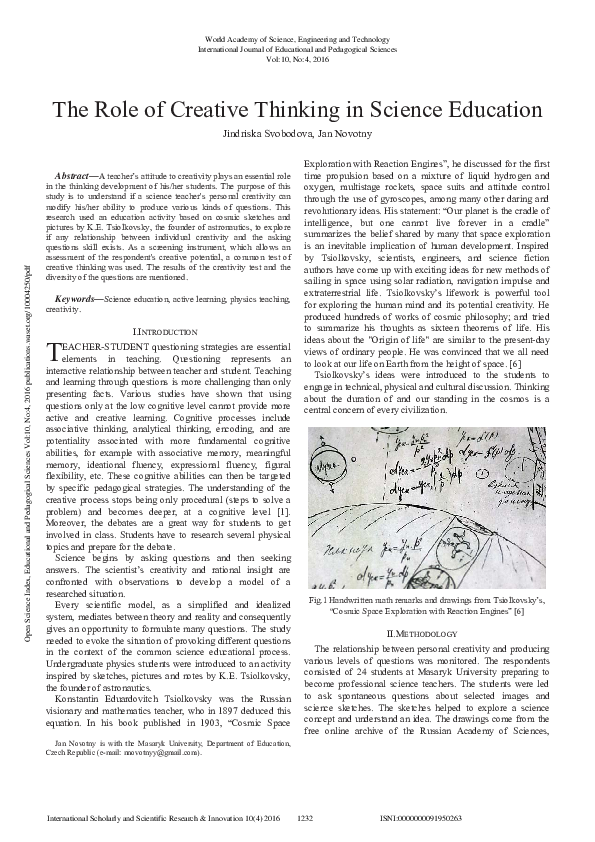 (PDF) The Role of Creative Thinking in Science Education