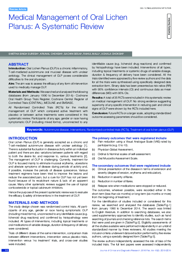 (PDF) Medical Management of Oral Lichen Planus: A Systematic Review