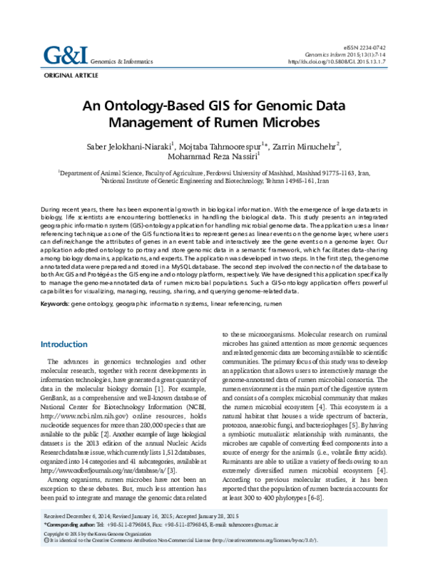 (PDF) An Ontology-Based GIS for Genomic Data Management of Rumen Microbes