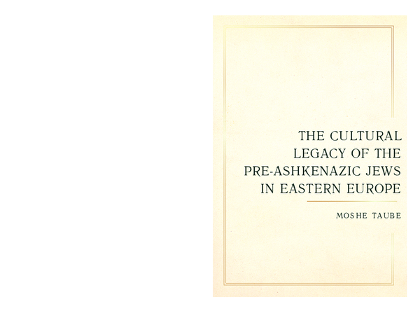 (PDF) The Cultural Legacy of the Pre-Ashkenazic Jews in Eastern Europe