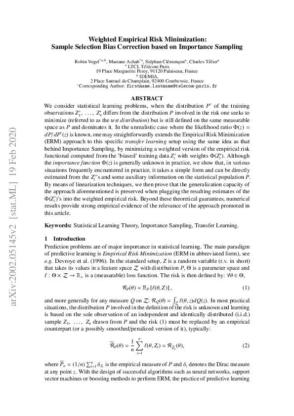 Pdf Weighted Empirical Risk Minimization Sample Selection Bias