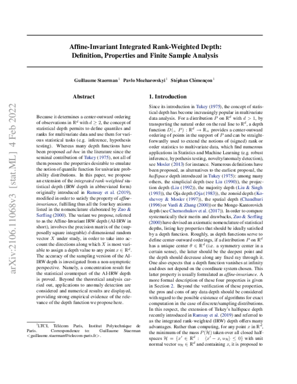 (PDF) Affine-Invariant Integrated Rank-Weighted Depth: Definition, Properties and Finite Sample ...