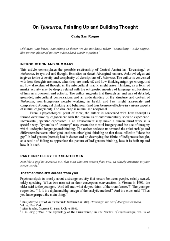 (PDF) On 'Tjukurrpa', Painting Up and Building Thought