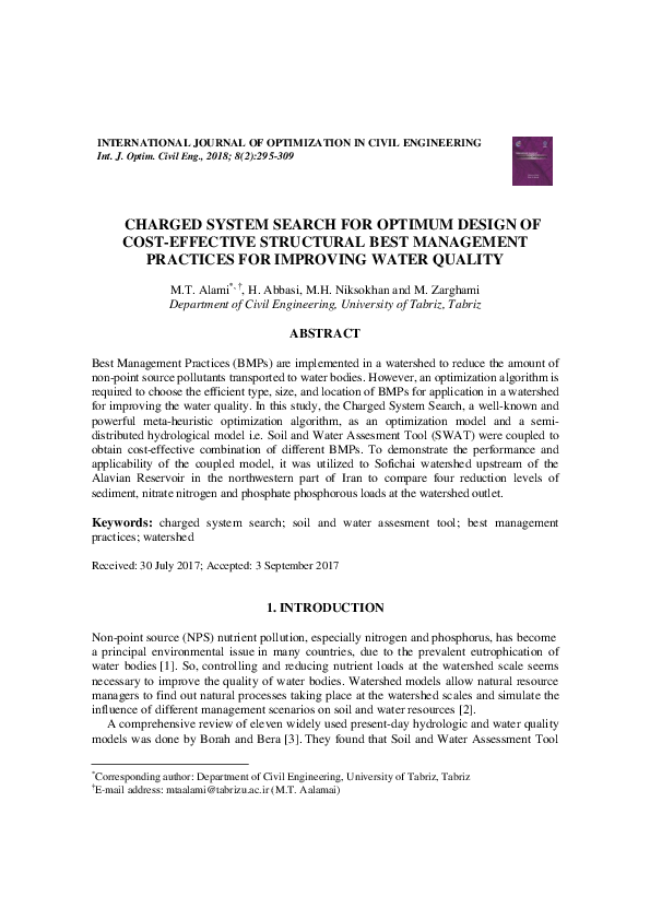 (PDF) Charged System Search for Optimum Design of Cost-Effective Structural Best Management ...