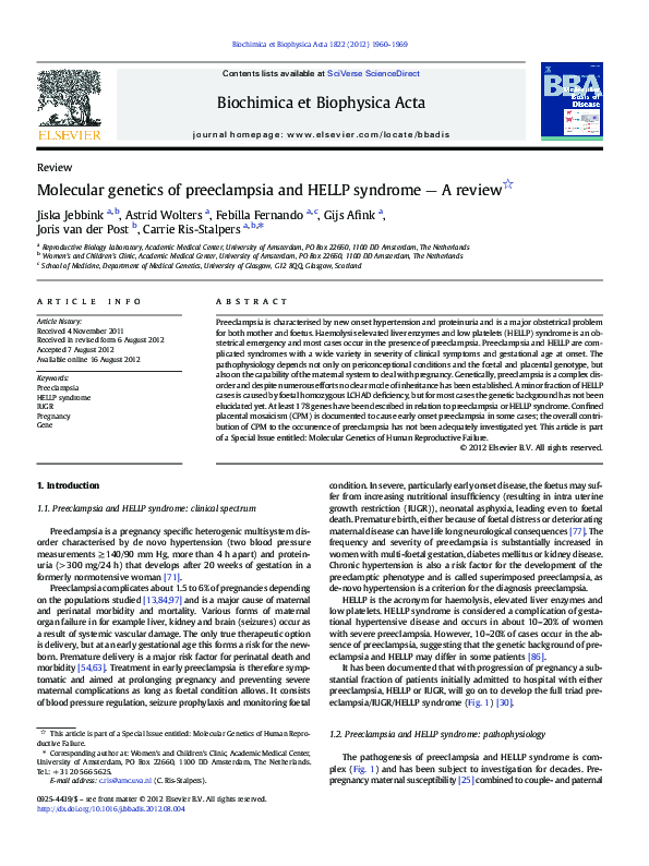 Pdf Molecular Genetics Of Preeclampsia And Hellp Syndrome — A Review 5497