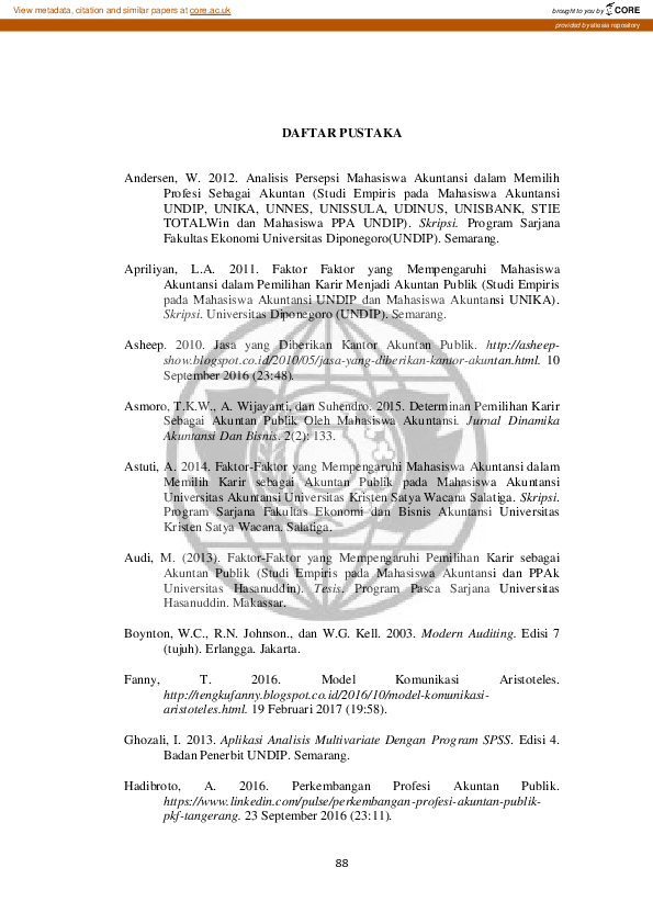 (PDF) FAKTOR-FAKTOR YANG MEMPENGARUHI PEMILIHAN KARIR MENJADI AKUNTAN PUBLIK (Studi pada ...