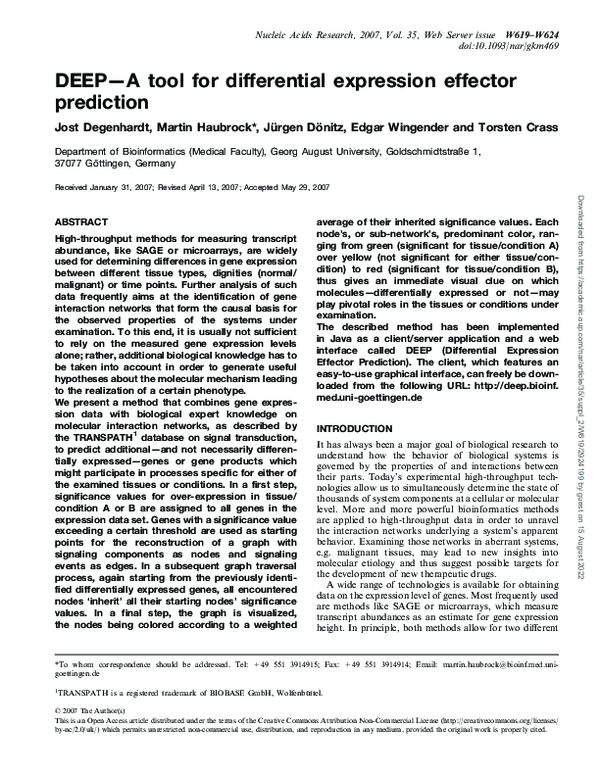 (PDF) DEEP--A tool for differential expression effector prediction
