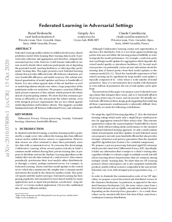 (PDF) Federated Learning in Adversarial Settings