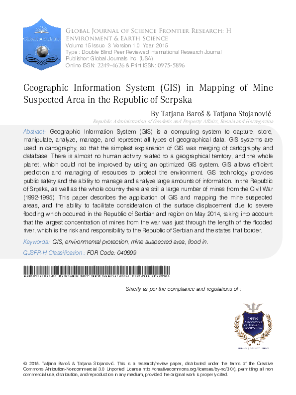 (PDF) Geographic Information System (GIS) In Mapping of Mine Suspected Area in the Republic of ...
