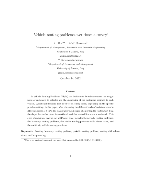 (PDF) Vehicle routing problems over time: a survey