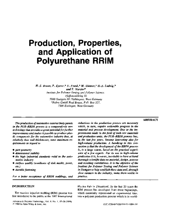 (PDF) Production, properties, and application of polyurethane RRIM