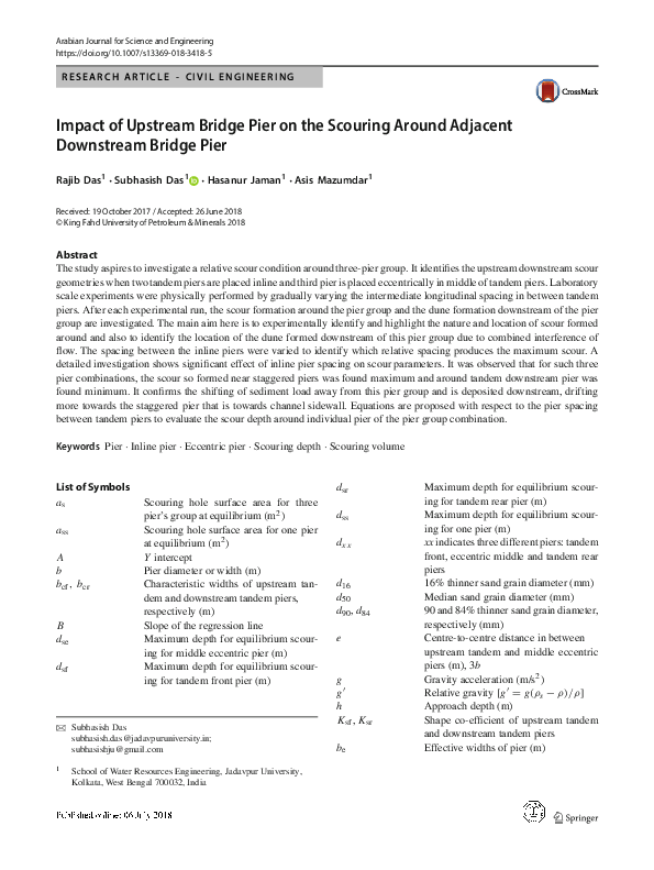 (PDF) Impact of Upstream Bridge Pier on the Scouring Around Adjacent ...
