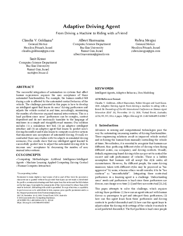 (PDF) Adaptive Driving Agent