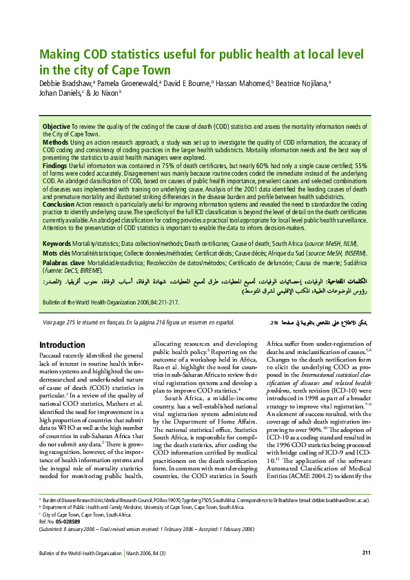 (PDF) COD statistics in Cape Town