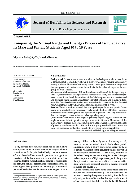 (PDF) Comparing the Normal Range and Changes Process of Lumbar Curve in ...