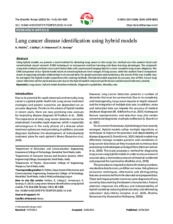 (PDF) Lung cancer disease identification using hybrid models