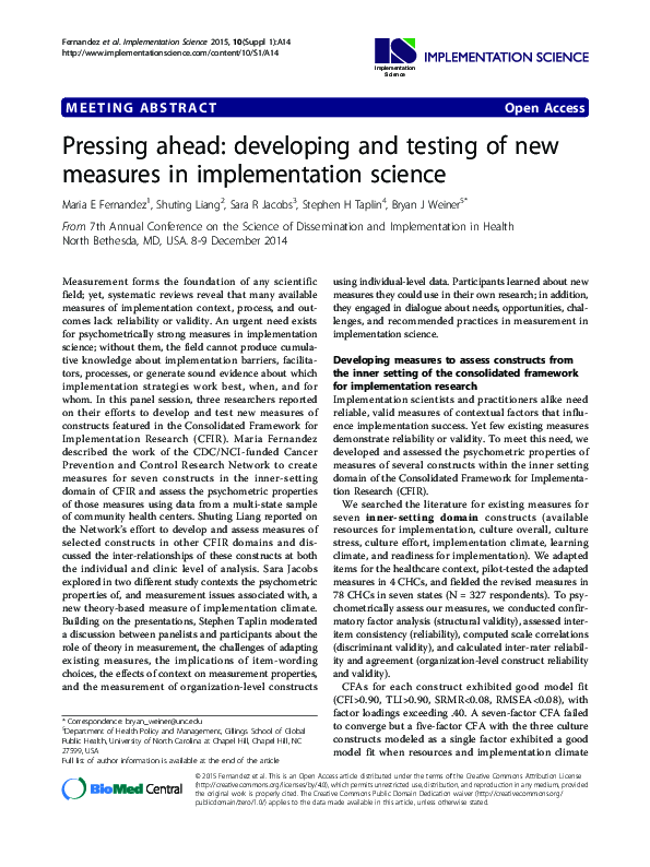 (PDF) Pressing ahead: developing and testing of new measures in ...