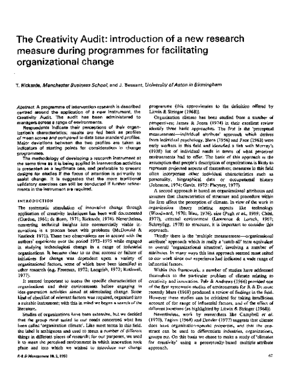 (PDF) The Creativity Audit: introduction of a new research measure during programmes for ...