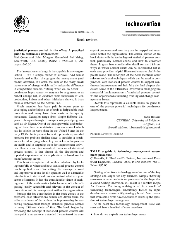 (PDF) Statistical process control in the office: A practical guide to continuous improvement