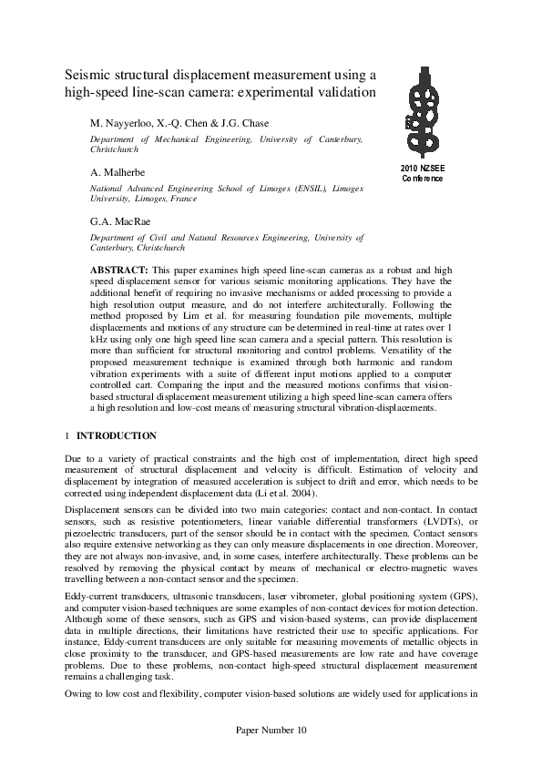 (PDF) Seismic structural displacement measurement using a line-scan camera: Camera-pattern ...