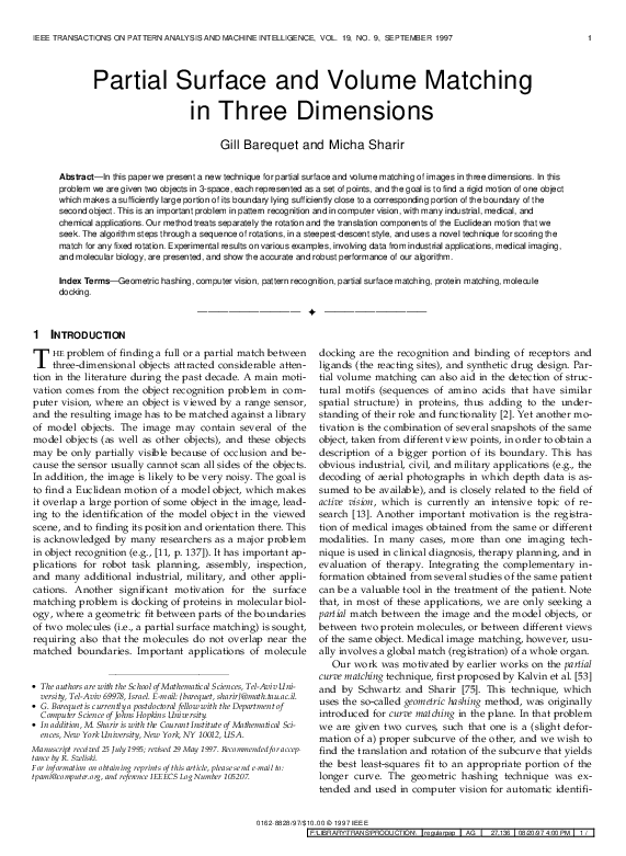(PDF) Partial surface and volume matching in three dimensions | Gill Barequet - Academia.edu