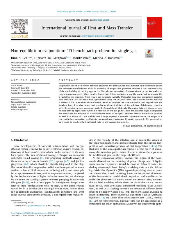 (PDF) Non-equilibrium evaporation: 1D benchmark problem for single gas