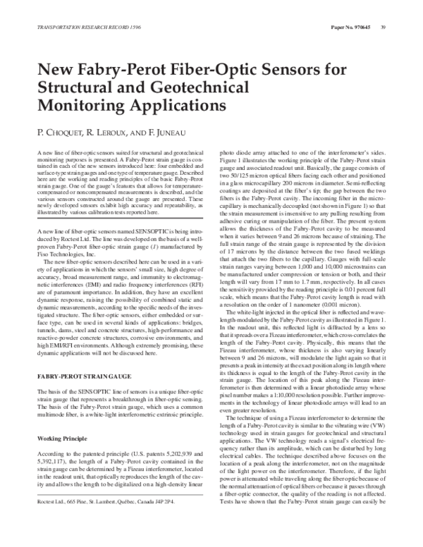 (PDF) New Fabry-Perot Fiber-Optic Sensors for Structural and Geotechnical Monitoring Applications