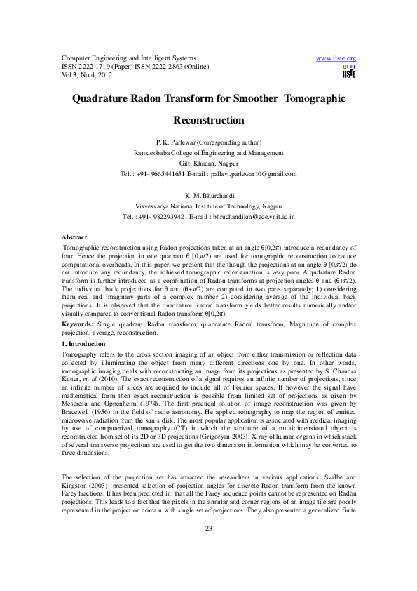 (PDF) Quadrature Radon Transform for Smoother Tomographic Reconstruction