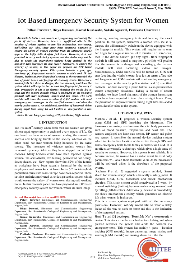 (PDF) Iot Based Emergency Security System for Women